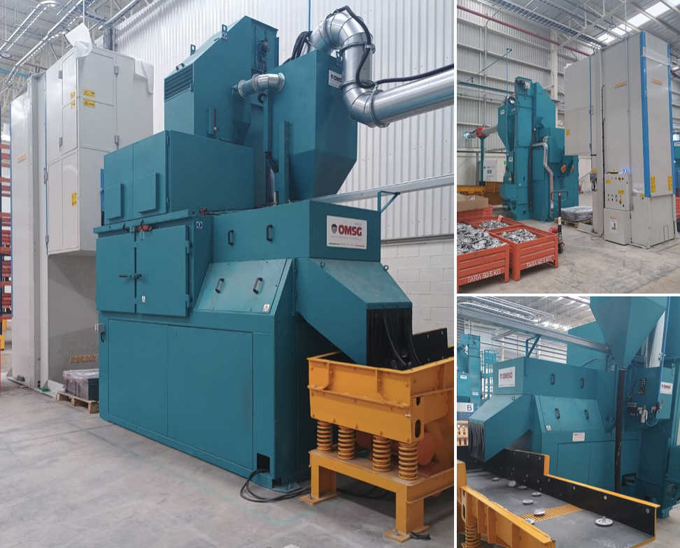 Continuous belt shot blasting machine Rotoflow for die-casting aluminium